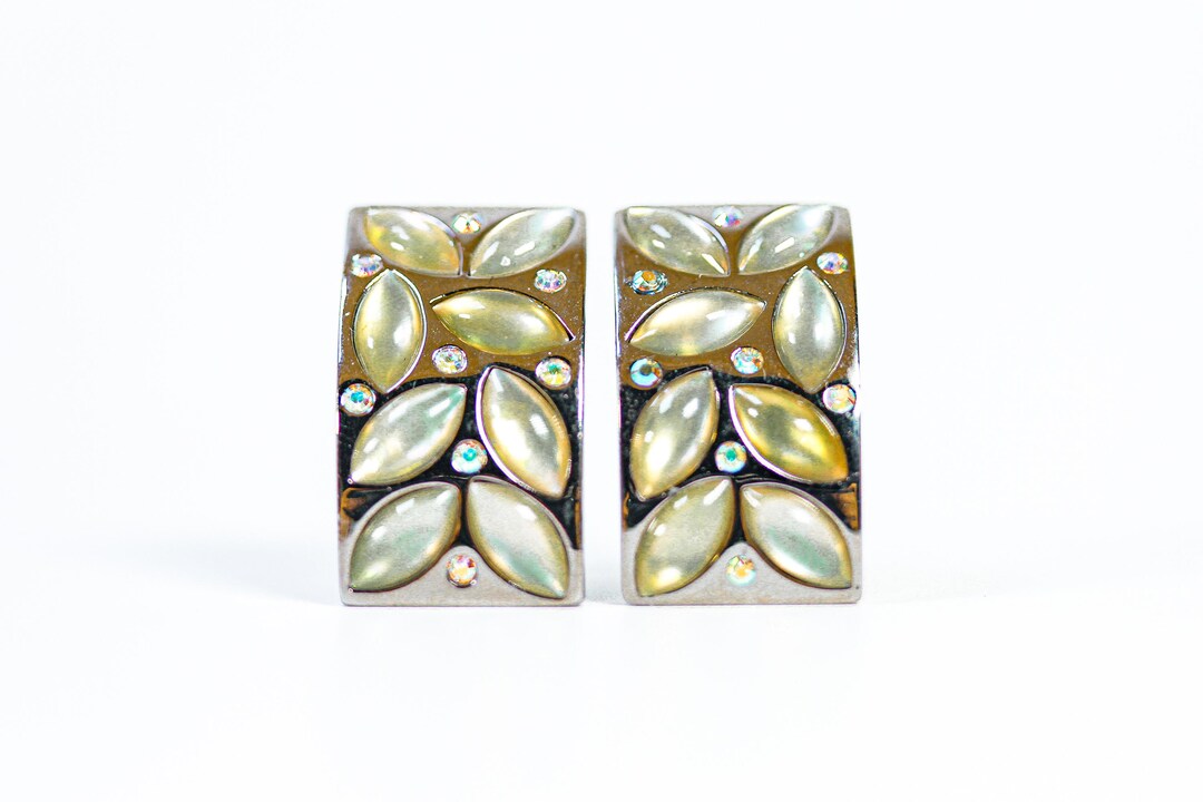 Vintage Butler Gunmetal Rectangular Clip-on Earrings With Rhinestone ...