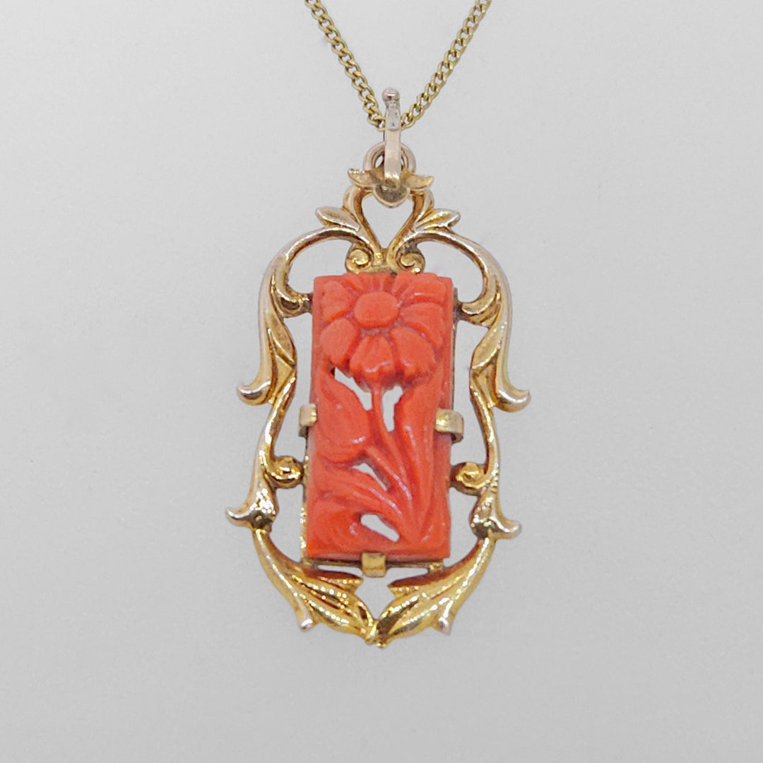 Antique Victorian 1800's 10k Yellow Gold Coral Pendant - Etsy