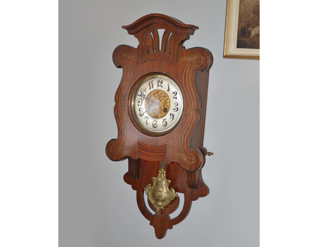 Art Nouveau Wall Clock With Pendulum Ornate Grandpa Wooden Clock With ...