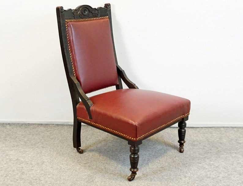 Antique Red Leather Armchair With Chair | Neo Renaissance 1800-1900s ...