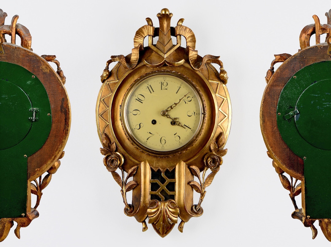 Rare Eclectic Style Gilt Wood Wall Clock With Pendulum 30 X 49 Cm - Etsy