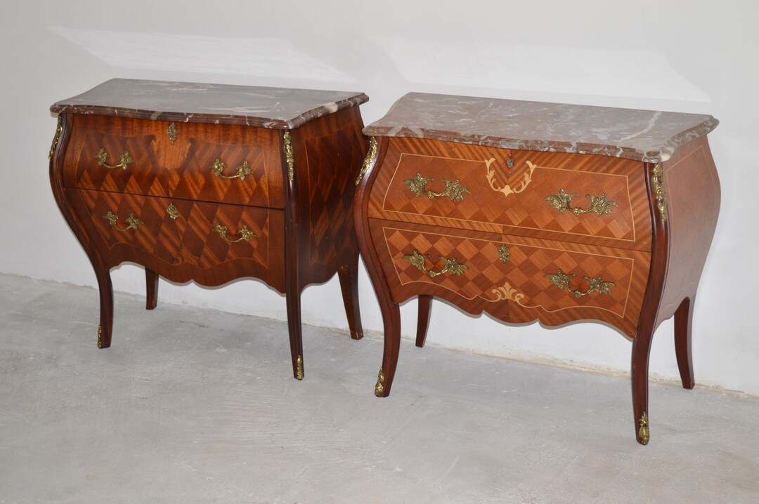 Rococo Two Drawer Marquetry Inlaid Kingwood | Vintage Marble Top Hall ...
