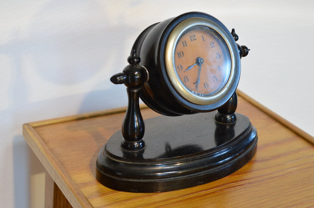 Vintage Rare Black Bakelite Table Clock | Rare Mechanical Clock Gift ...