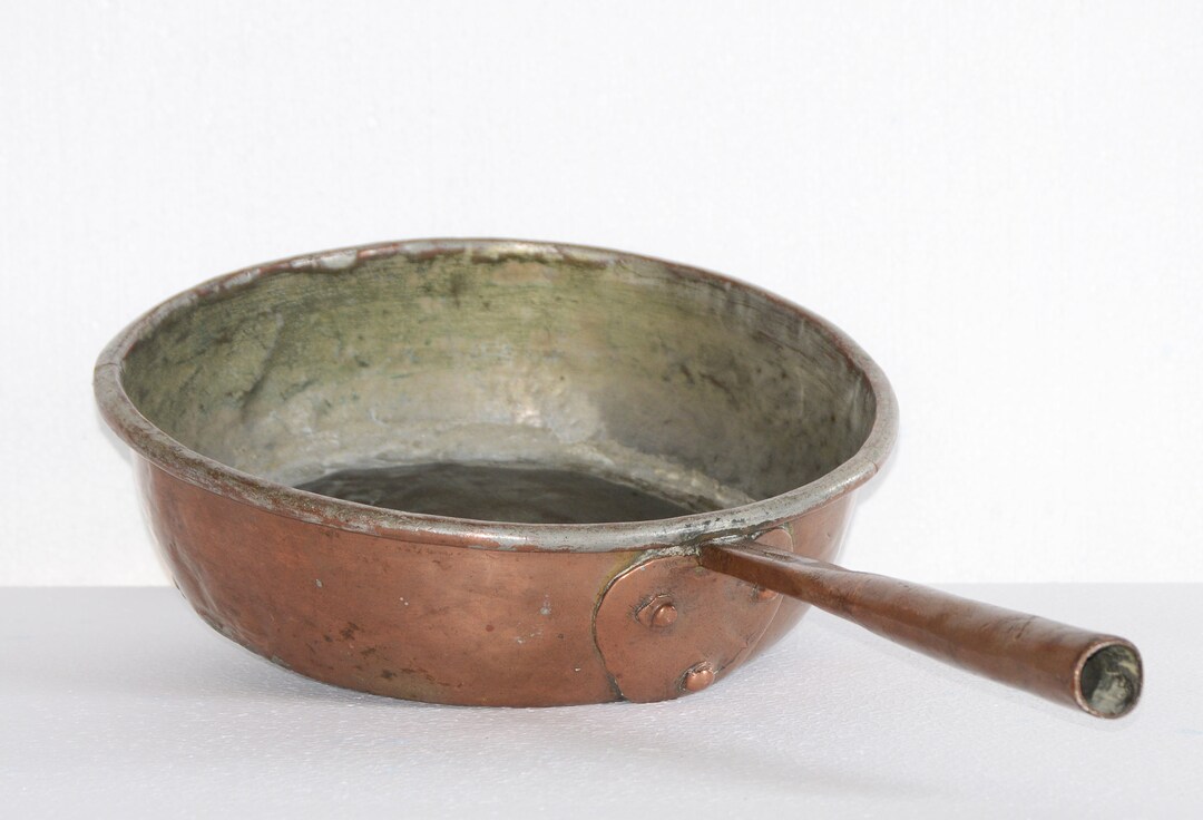Big and Heavy Pan Antique Long Handled Copper Tin Lined Skillet | Saute ...
