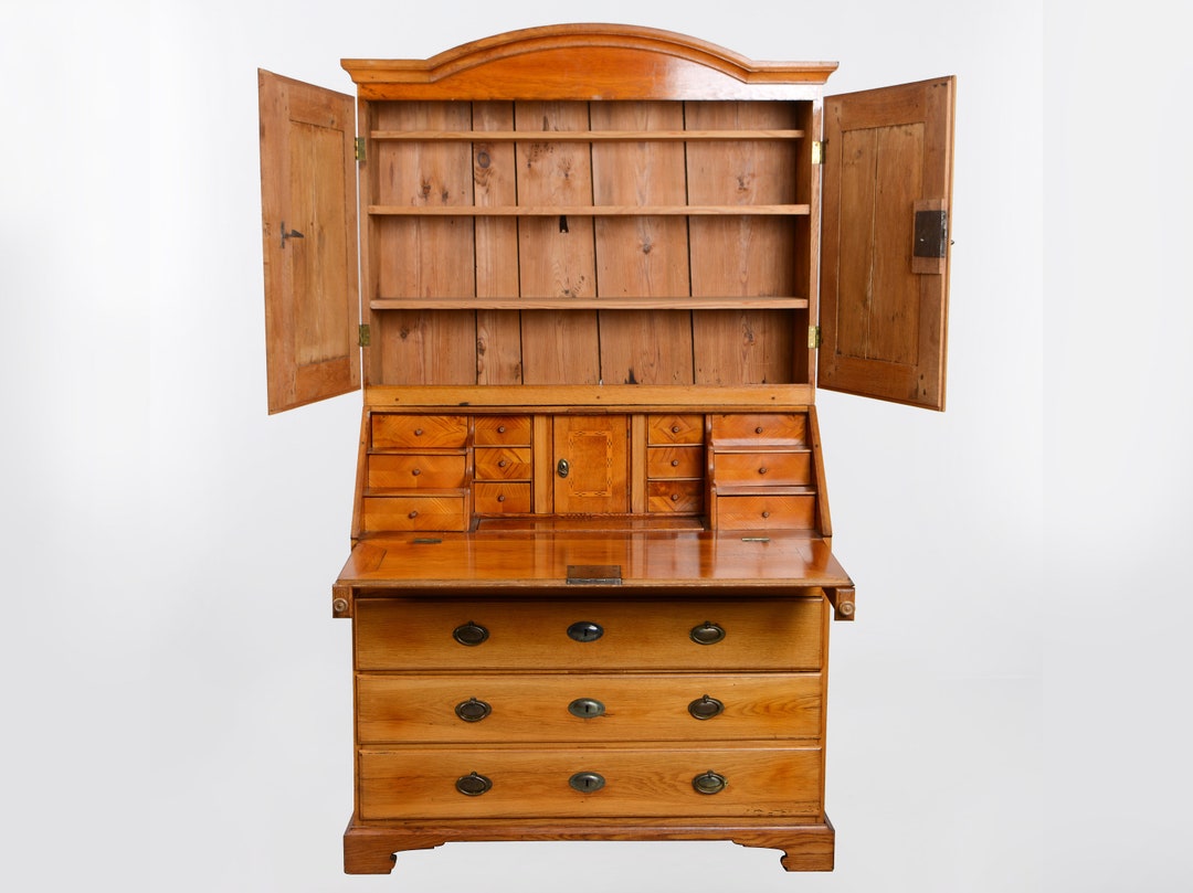 Antique Inlaid Bureau Oak Wood Armoire | Secretaire Wardrobe 1800s ...