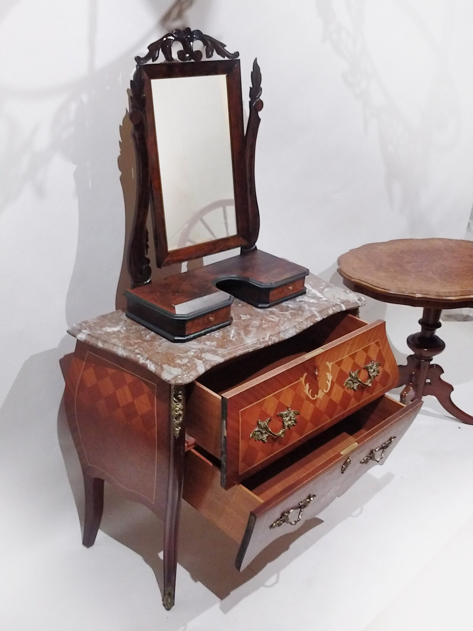 Rococo Two Drawer Marquetry Inlaid Kingwood Vintage Marble Top Hall ...