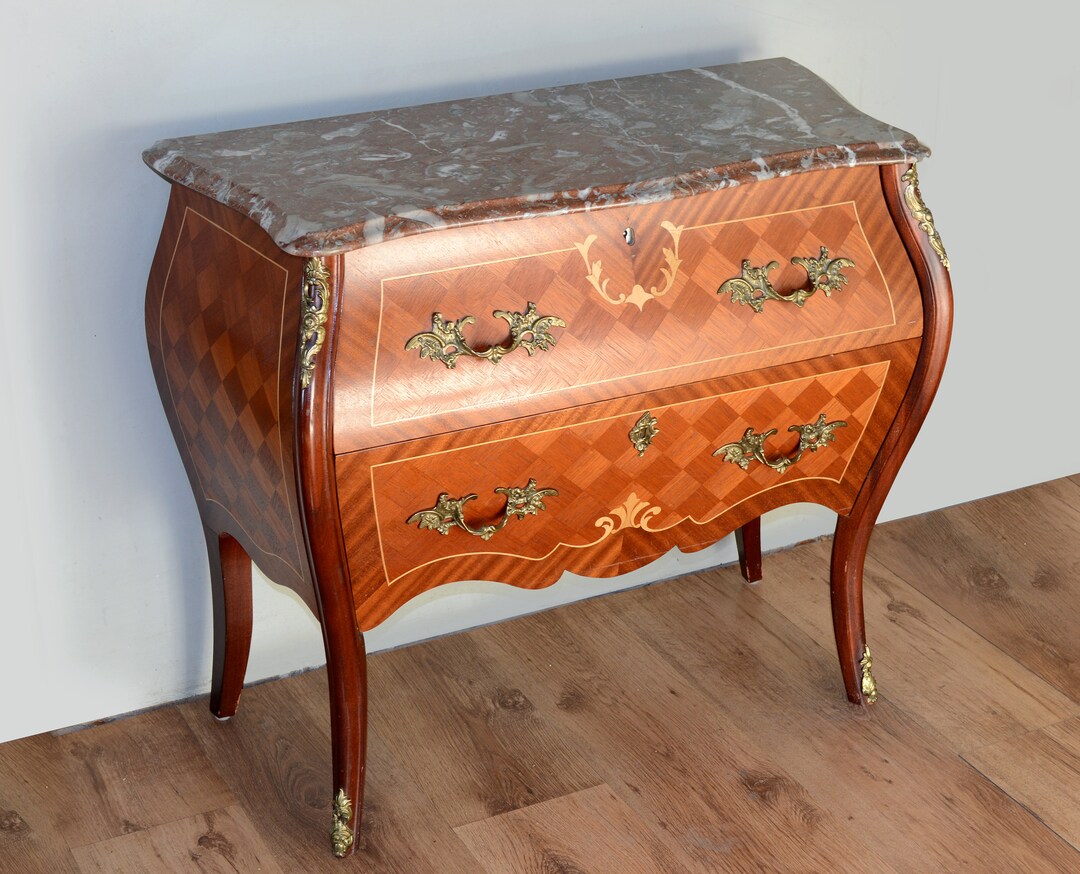 Rococo Two Drawer Marquetry Inlaid Kingwood Vintage Marble Top Hall ...