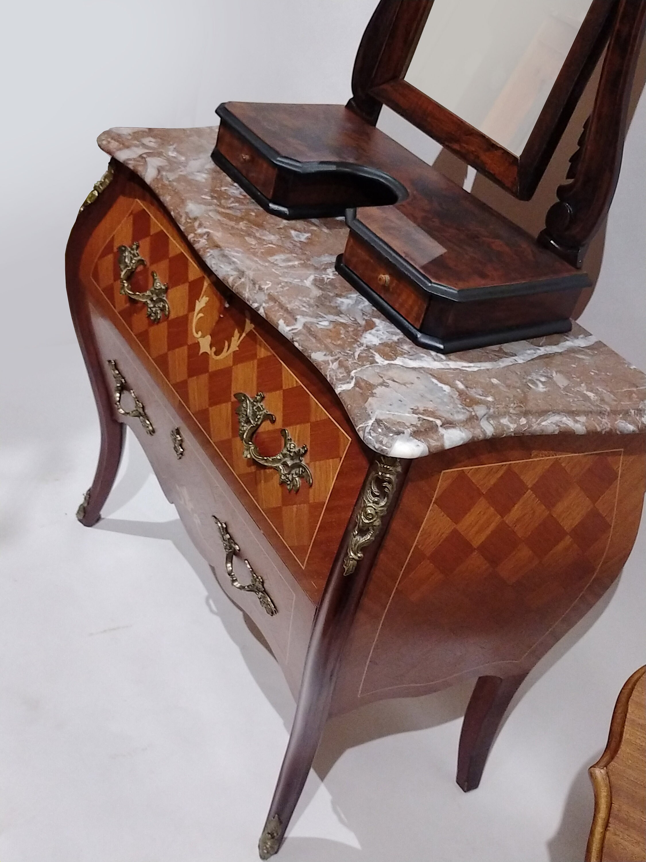 Rococo Two Drawer Marquetry Inlaid Kingwood Vintage Marble Top Hall ...