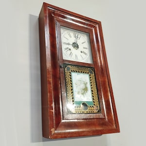 Antique Waterbury Wall Clock 1860s Rectangular W/ Pendulum, Weights and ...