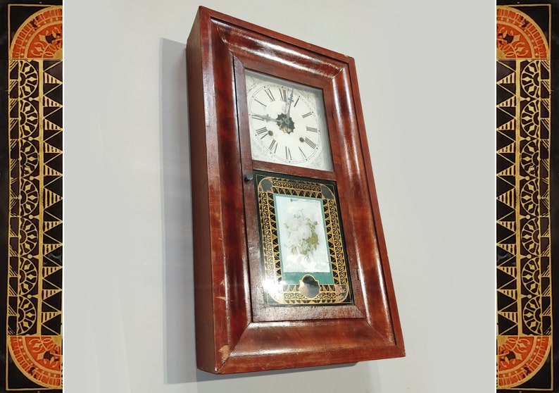 Antique Waterbury Wall Clock 1860s Rectangular W/ Pendulum, Weights and ...