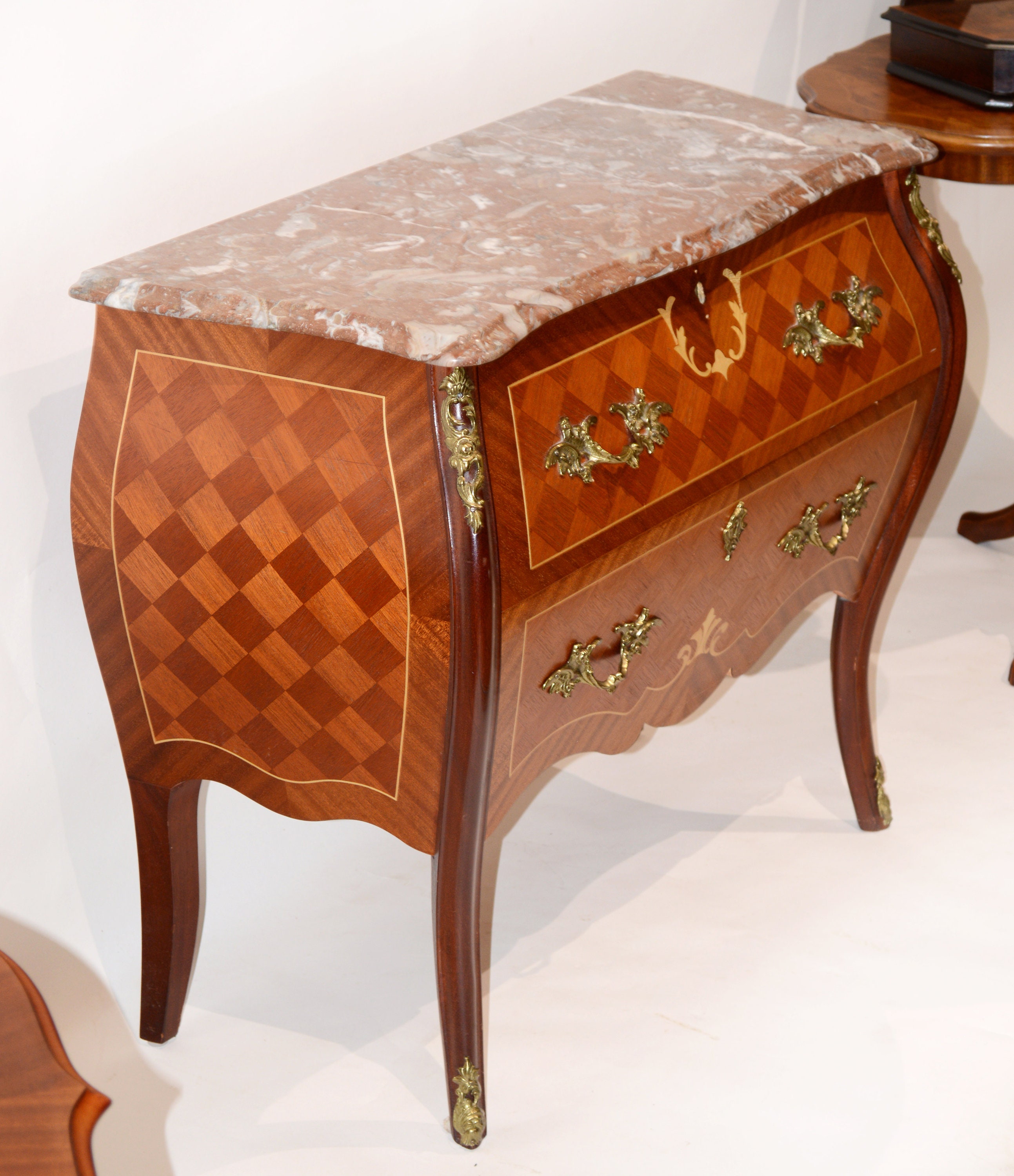 Rococo Two Drawer Marquetry Inlaid Kingwood Vintage Marble Top Hall ...