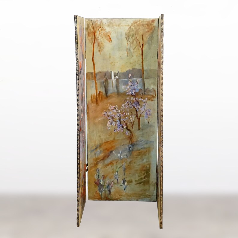 Antique 4' Tall Screen, 3 Panels Room Divider Furniture | Winter Summer ...