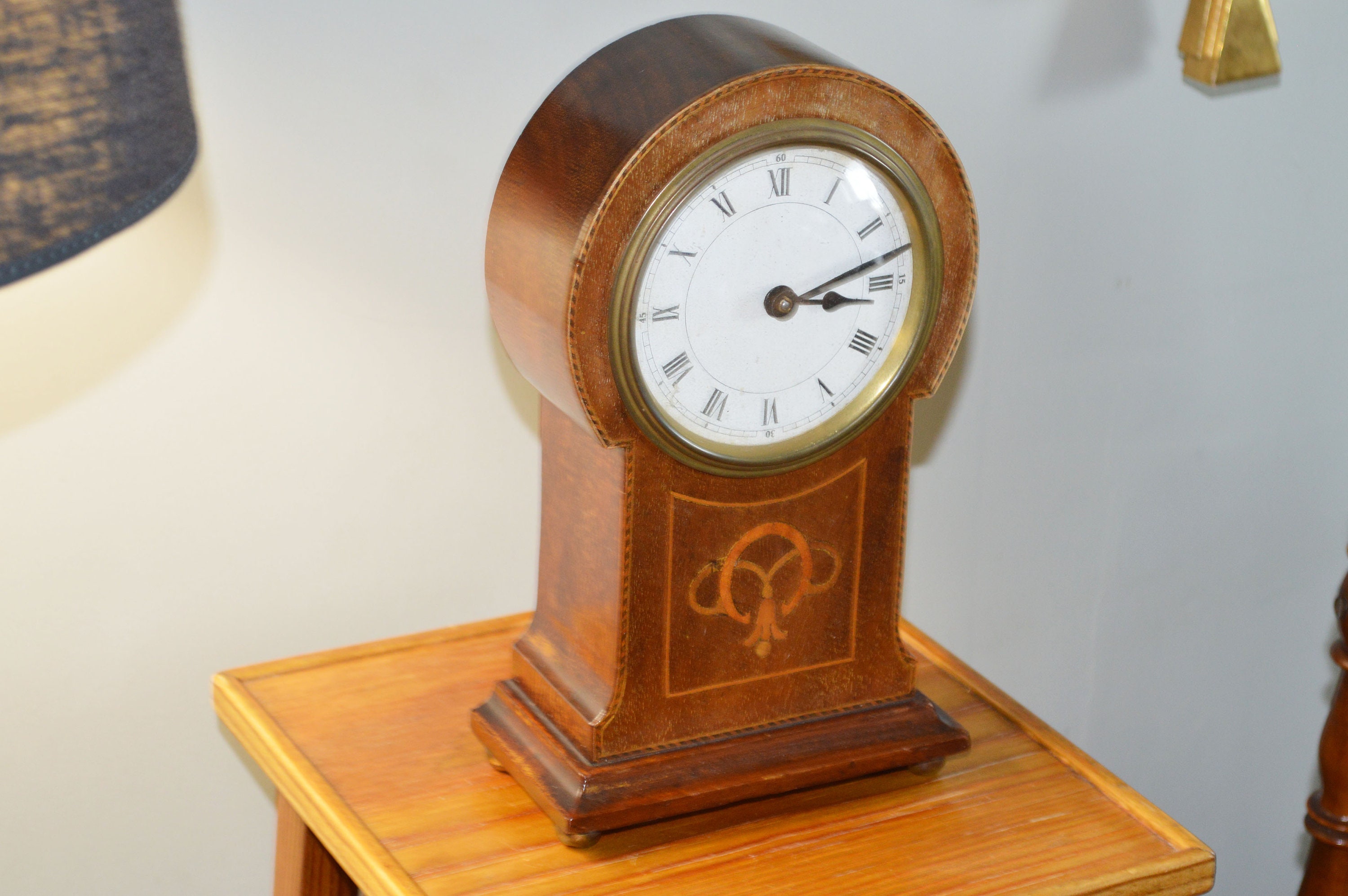 Vintage Mechanical Mantle Clock Mahogany Inlaid Winding Table Clock ...