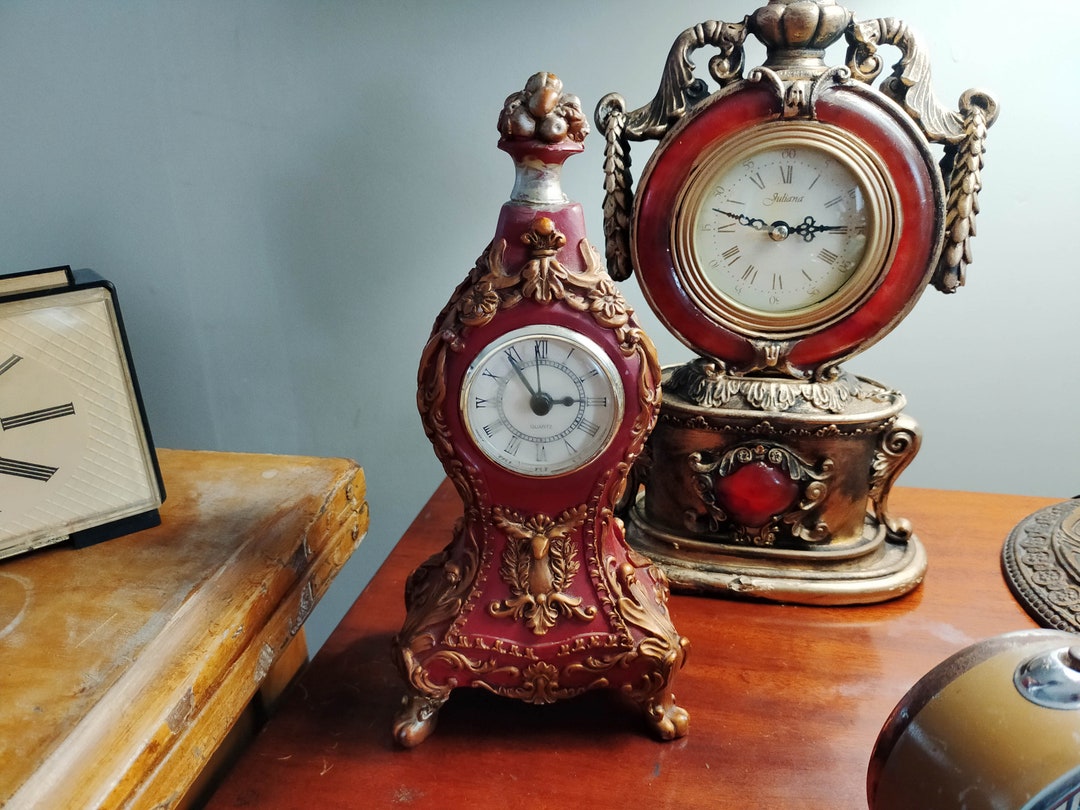 Vintage Table Clock Rococo Style Red and Gold Patina | Horloge De Table ...