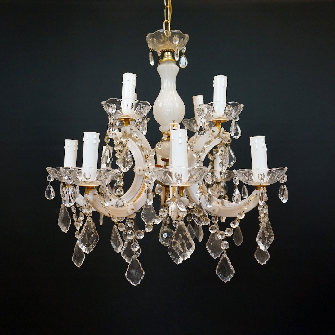 12 Arms Cast Crystal Prism Porcelain Vintage Maria Theresa Chandelier ...