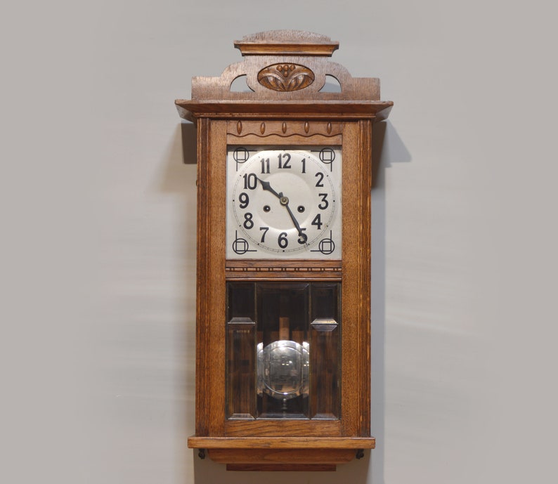 Large Heavy Oak Wood Wall Clock With Pendulum | Ornate Grandpa Wooden ...