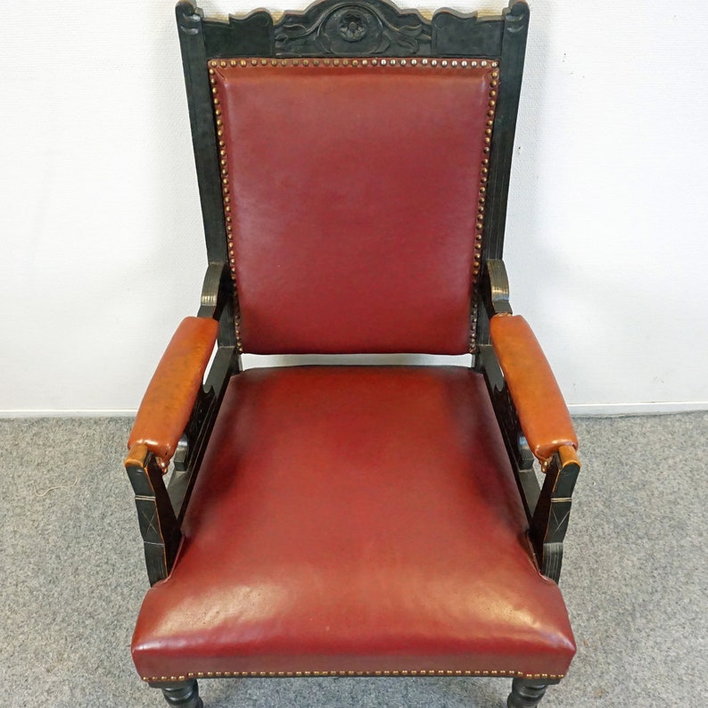 Antique Red Leather Armchair With Chair | Neo Renaissance 1800-1900s ...