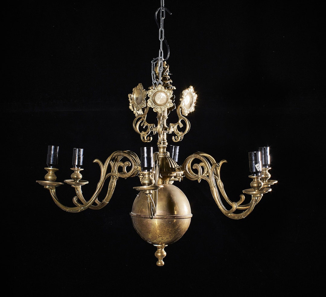 6 Arms Ceiling Light Antique Candelabra Cast Brass Solid - Etsy