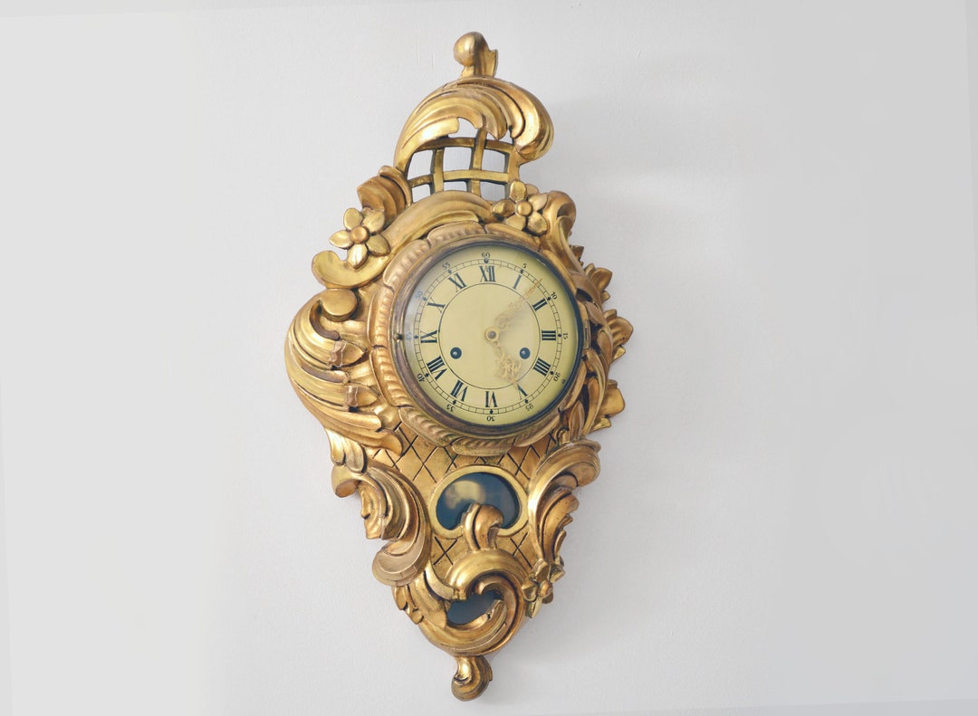 Beautiful Wall Clock With Pendulum | Rococo Style | Gilded Cartel Clock ...