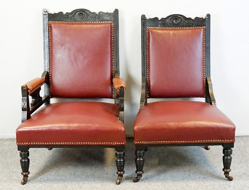 Antique Red Leather Armchair With Chair | Neo Renaissance 1800-1900s ...