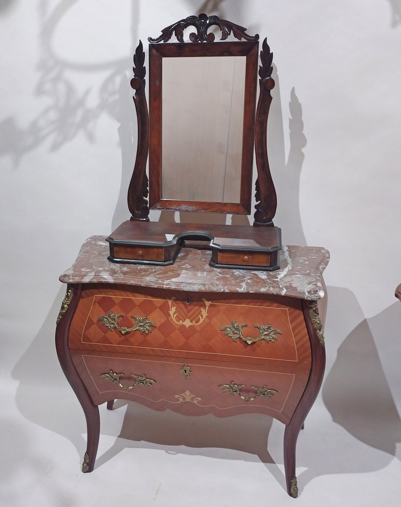 Rococo Two Drawer Marquetry Inlaid Kingwood Vintage Marble Top Hall ...