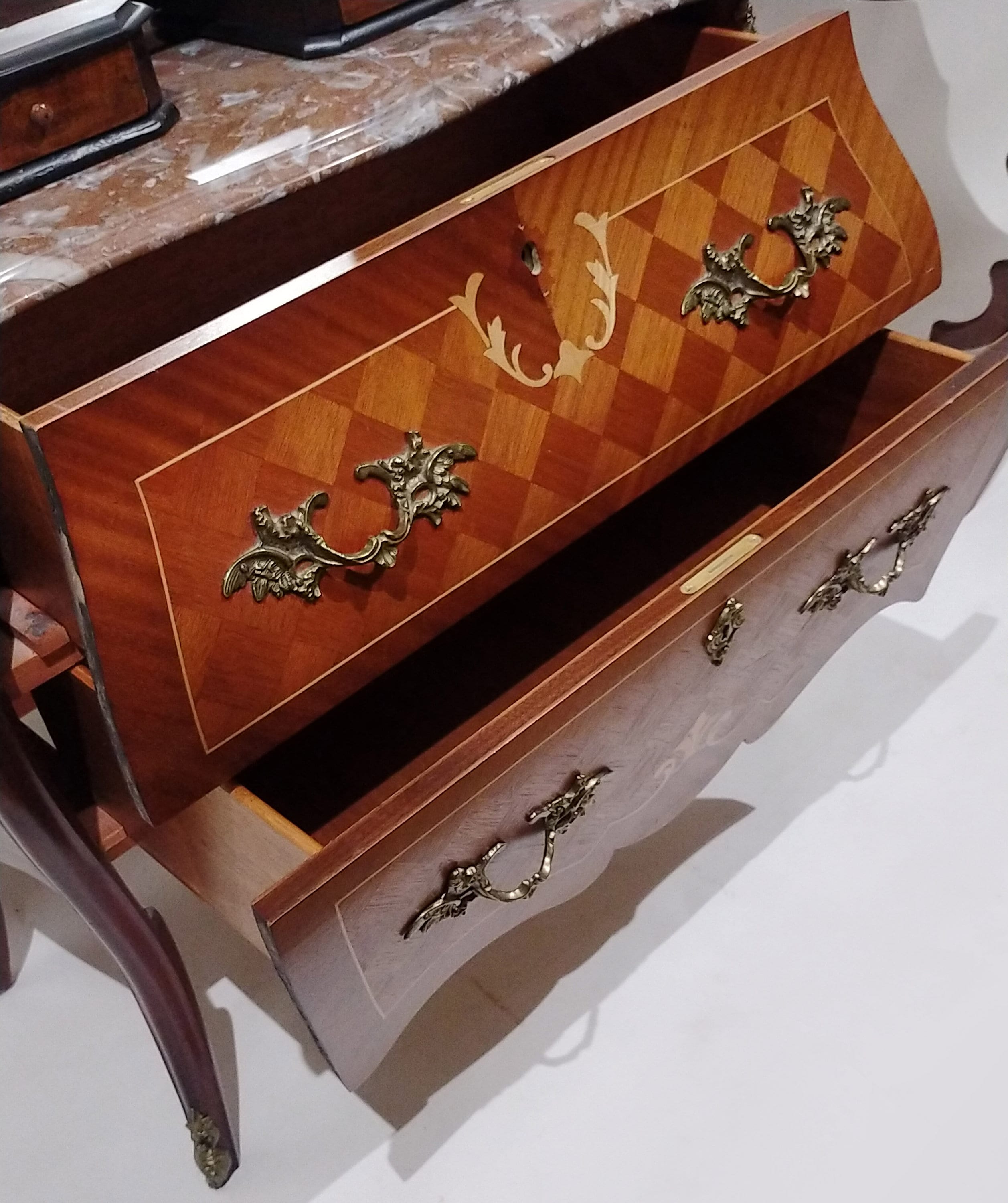 Rococo Two Drawer Marquetry Inlaid Kingwood Vintage Marble Top Hall ...