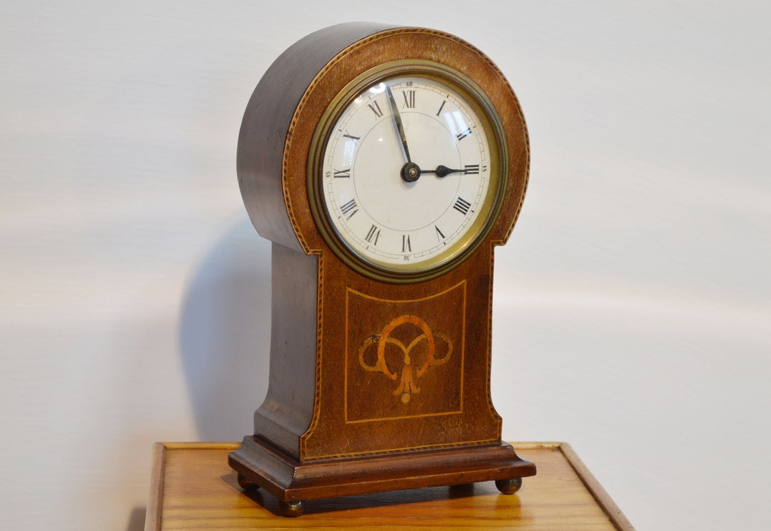 Vintage Mechanical Mantle Clock Mahogany Inlaid Winding Table Clock ...