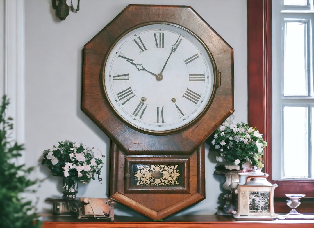 Antique Ansonia 8 Day Wall Clock Octagonal Hourly Chimes 1800-1900s W ...