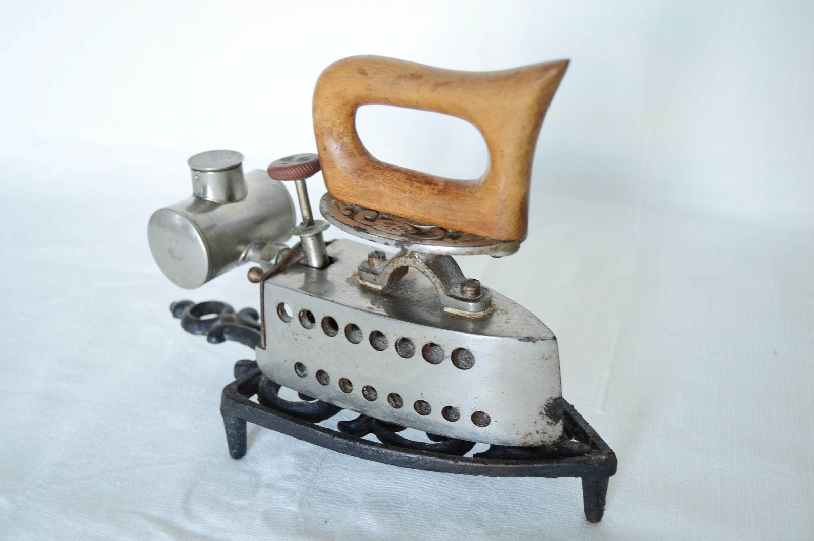 SOLD! Antique Omega Sad Iron for Spirit (alcohol) With Trivet 7 Inches ...