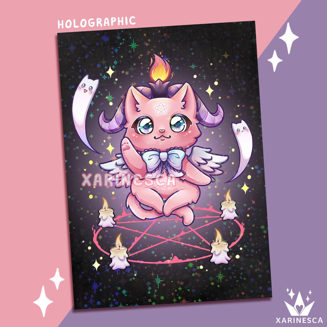 Catphomet / Baphomet Cat Holographic Mini Print - Etsy