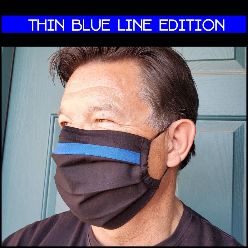 Thin Blue Line Face Mask - Black Face Mask - Washable - Filter Pocket ...