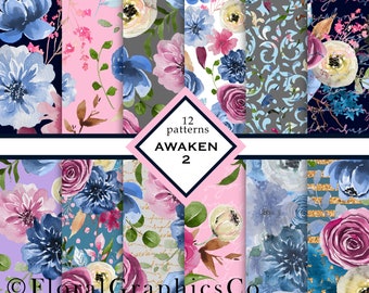 Watercolor Floral Digital Paper Seamless Patterns Pink | Etsy