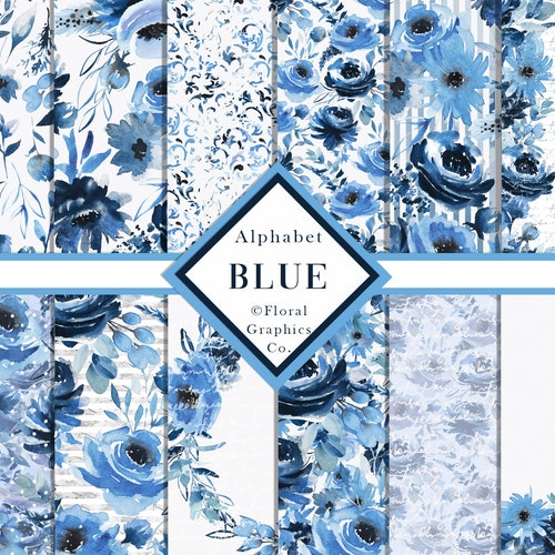 Blue Floral Digital Paper Seamless Backgrounds With Blue - Etsy