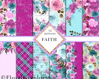 Watercolor Floral Digital Paper Seamless Patterns Pink | Etsy