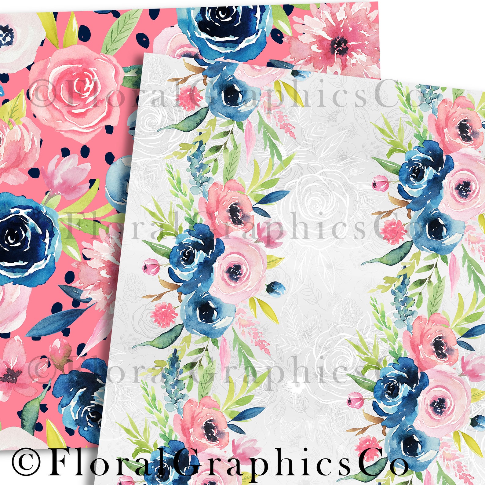 Watercolor Floral Digital Paper Seamless Patterns Pink - Etsy