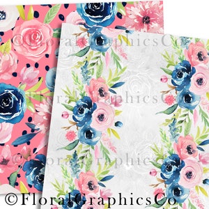 Watercolor Floral Digital Paper Seamless Patterns Pink - Etsy