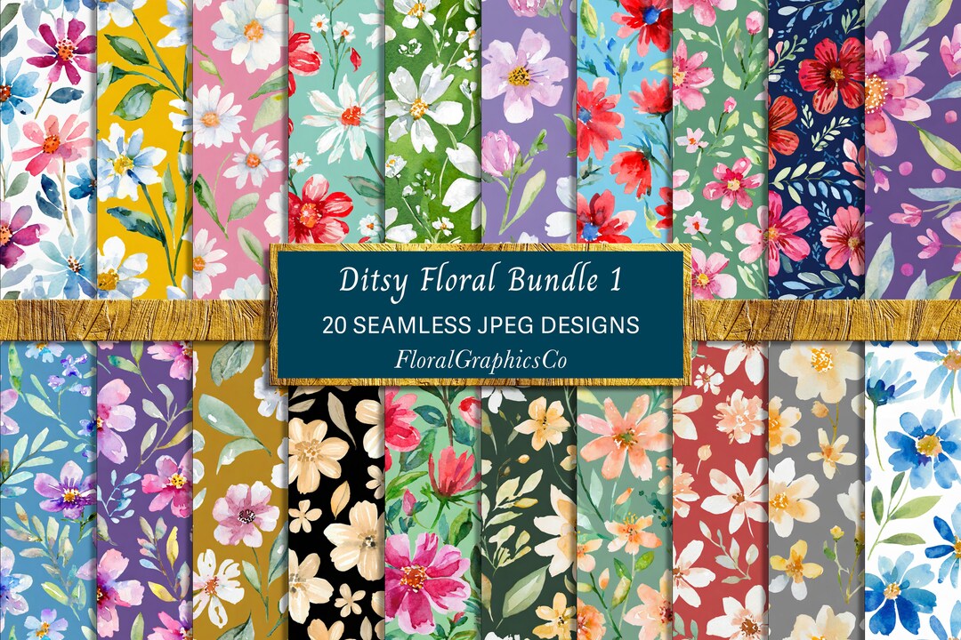 Ditsy Floral Pattern Bundle, Seamless Ditsy Floral Prints, Ditsy Floral ...