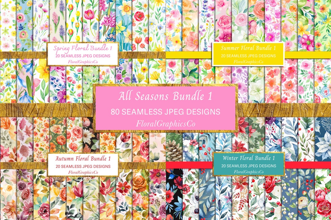 All Seasons Floral Pattern Bundle, Watercolour Floral Patterns ...
