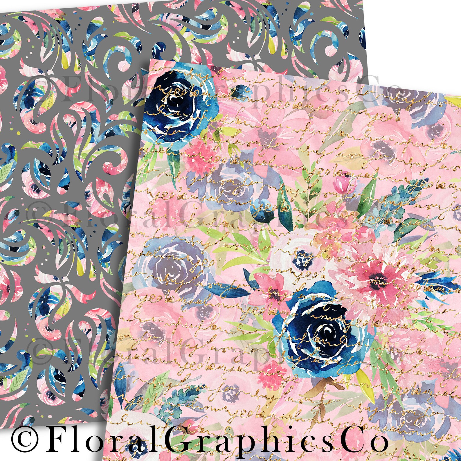 Watercolor Floral Digital Paper Seamless Patterns Pink - Etsy