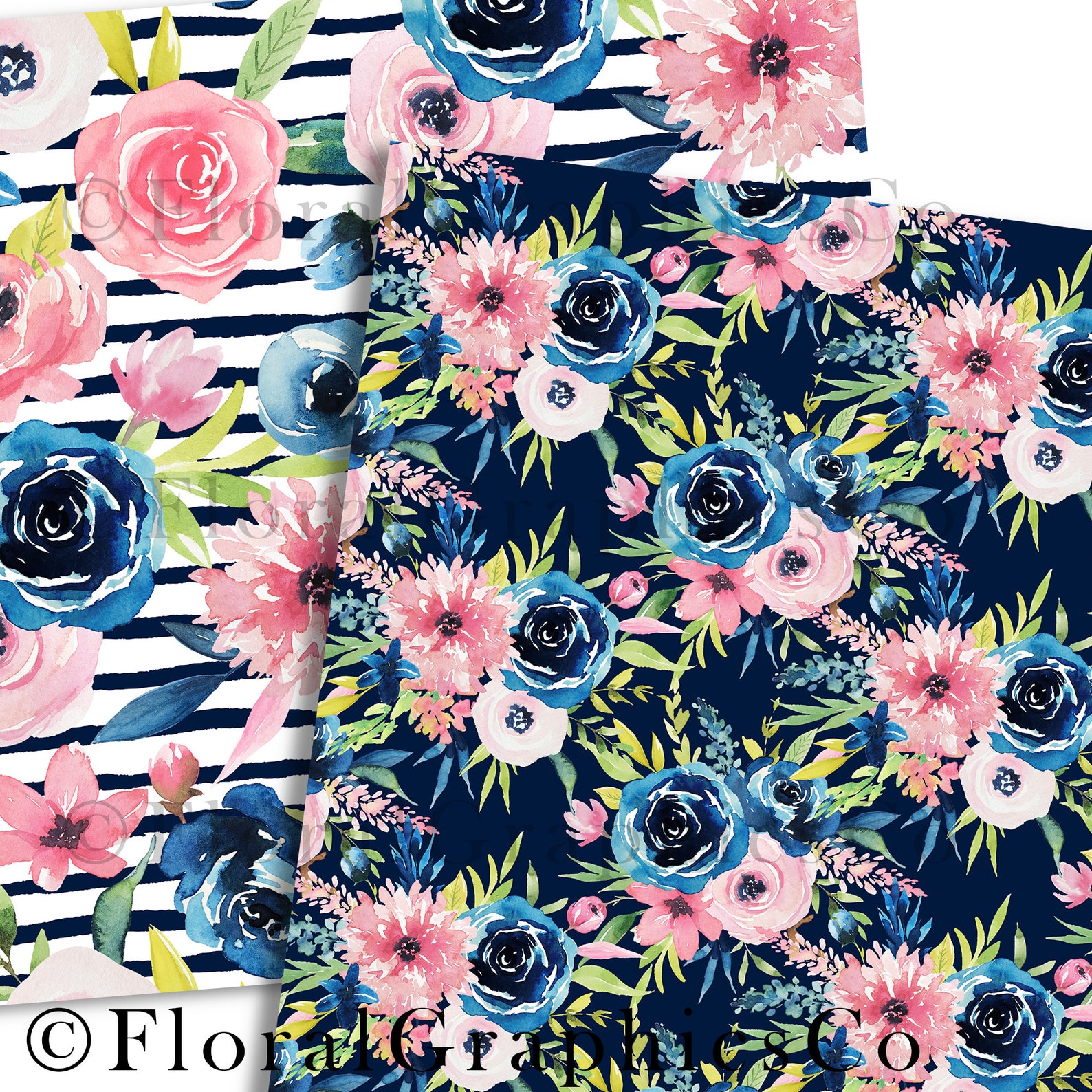 Watercolor Floral Digital Paper Seamless Patterns Pink - Etsy