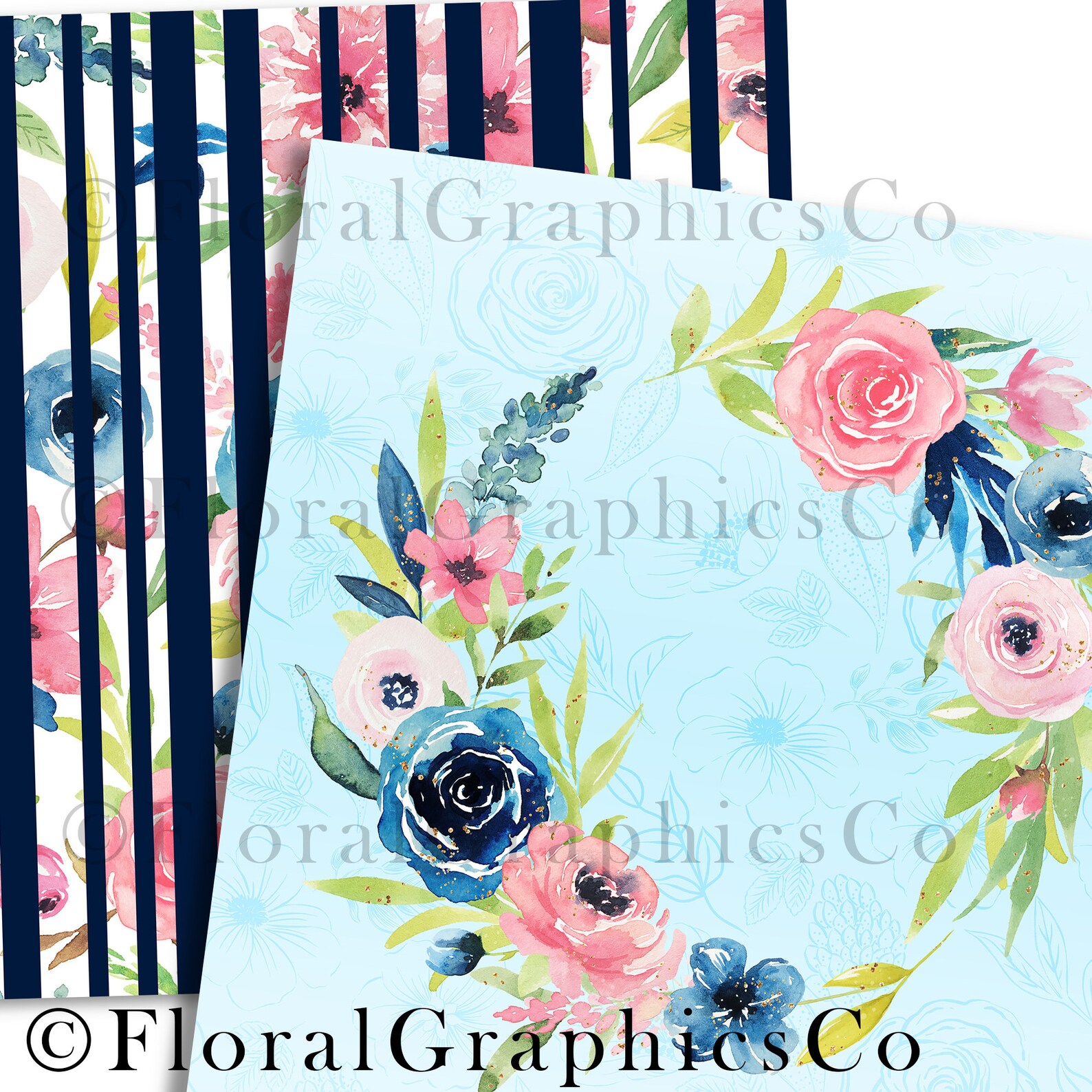 Watercolor Floral Digital Paper Seamless Patterns Pink - Etsy