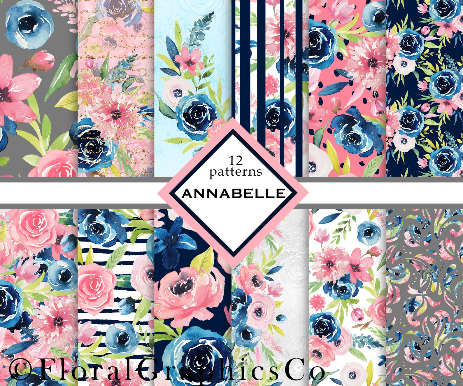 Watercolor Floral Digital Paper Seamless Patterns Pink - Etsy