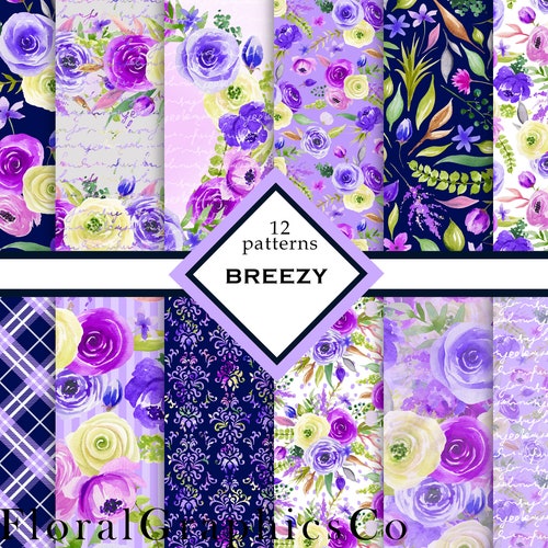 Purple Floral Digital Paper Seamless Backgrounds With Purple - Etsy