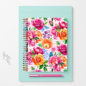 Pink Floral Stripes Digital Pattern, Summer Floral Design, Repeat ...