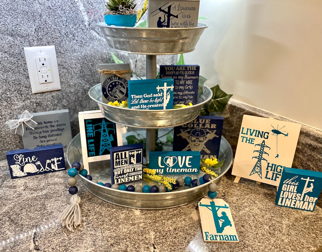 Lineman Tier Tray Decor - Tiered Tray Decor - Line Life Tiered Tray ...