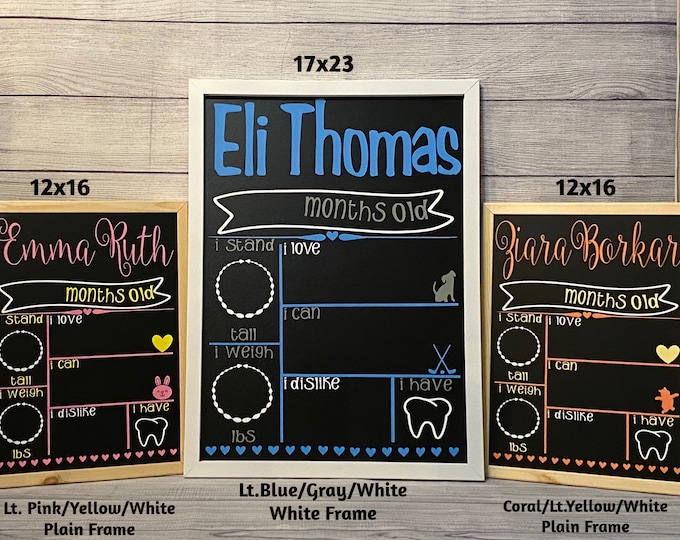 Baby Milestone Chalkboard | Personalized Month by Month Photo Prop ...