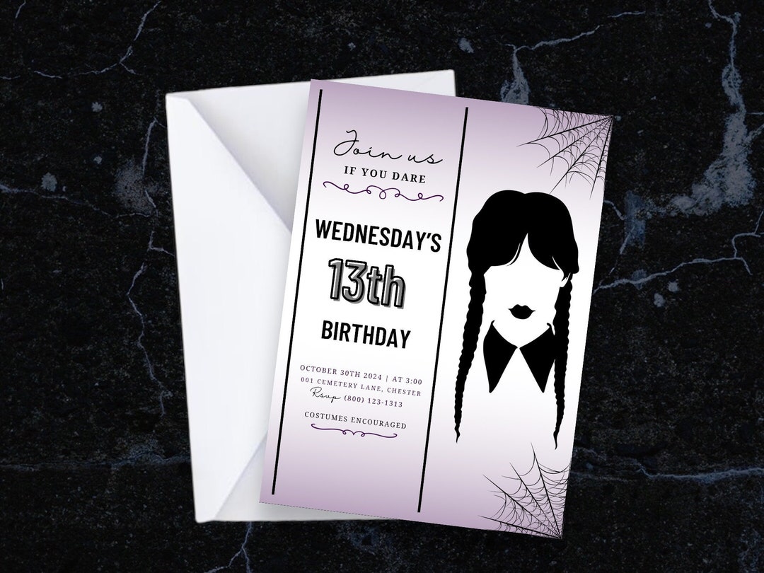 Custom WEDNESDAY Addams Family Birthday Invitation, Boys, Girls, Teens ...