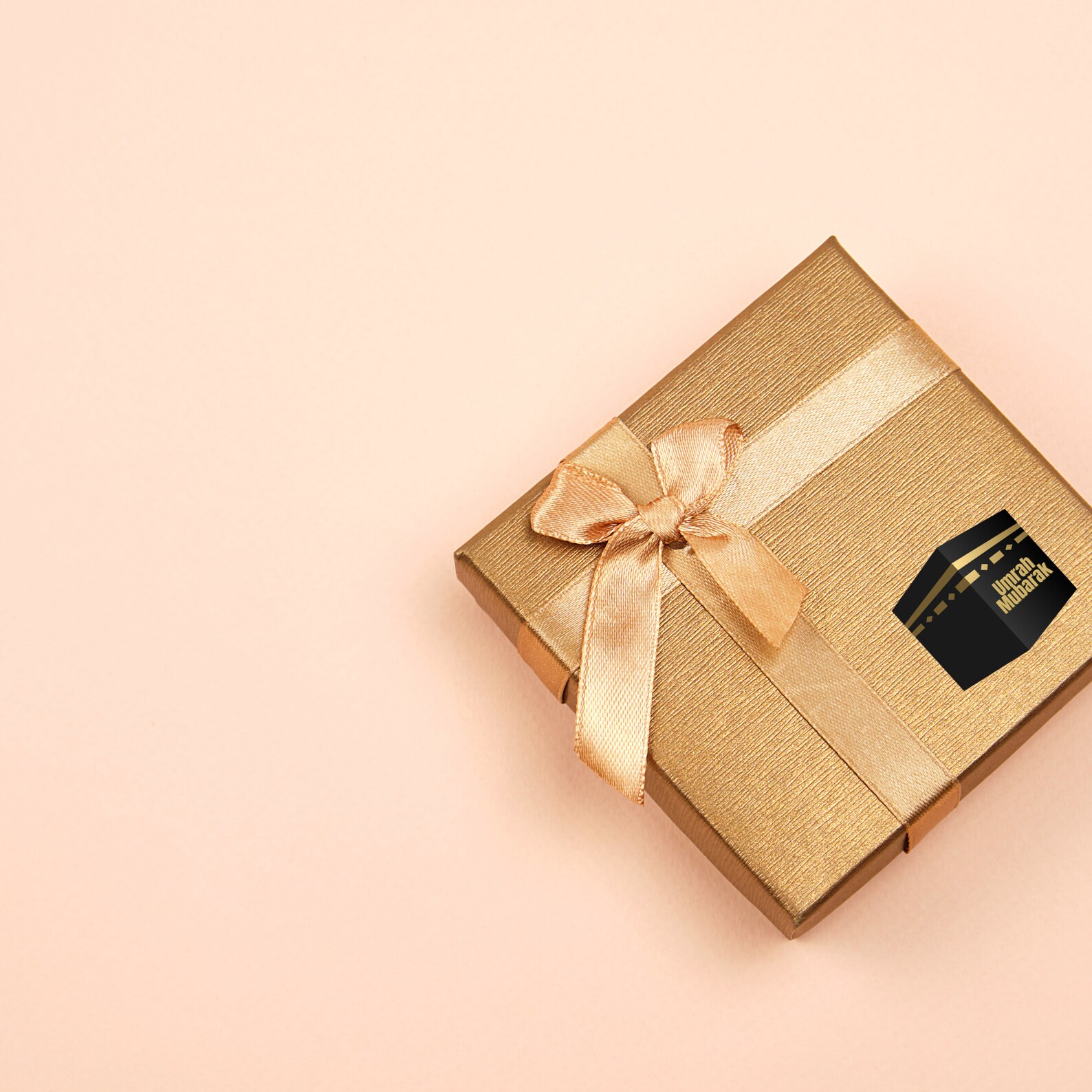 Kaaba-inspired 'umrah Mubarak' Sticker Elegant Gold & Black Cube Design ...