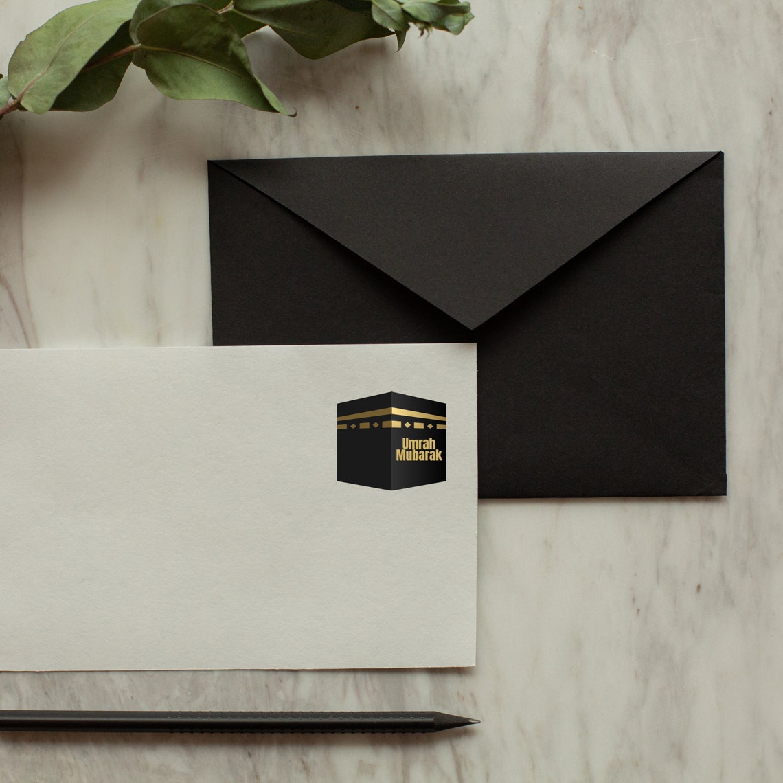 Kaaba-inspired 'umrah Mubarak' Sticker Elegant Gold & Black Cube Design ...