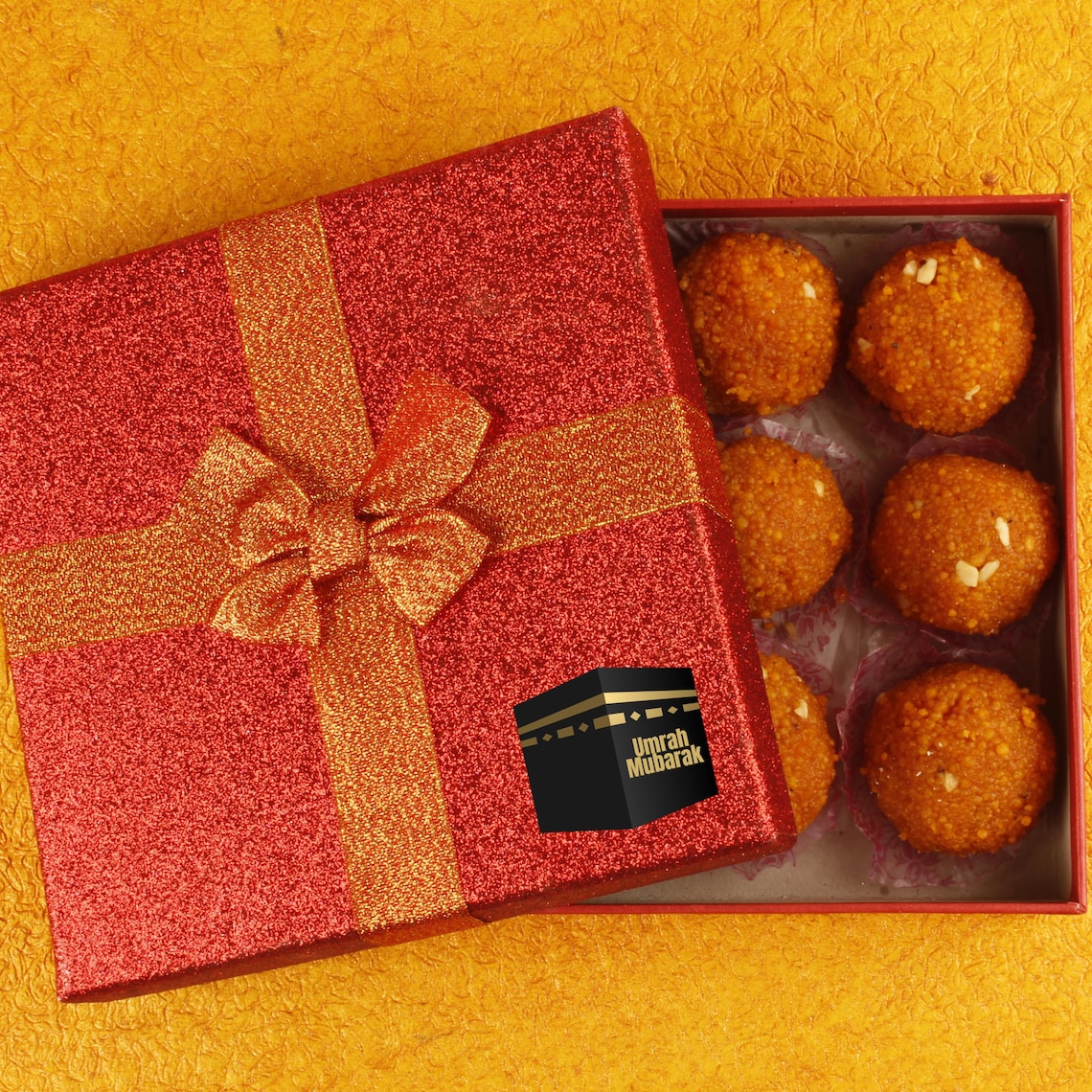 Kaaba-inspired 'umrah Mubarak' Sticker Elegant Gold & Black Cube Design ...